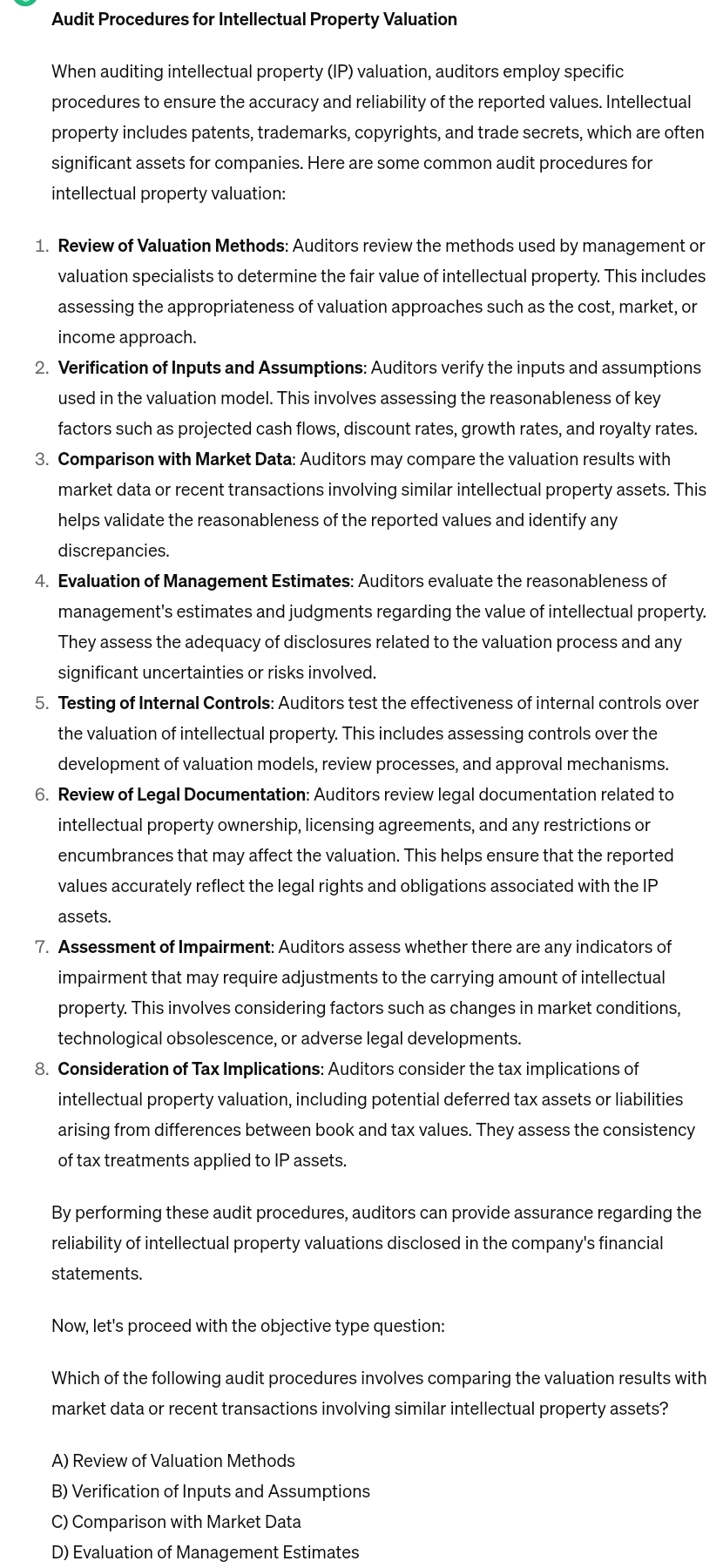 Solved Audit Procedures for Intellectual Property | Chegg.com