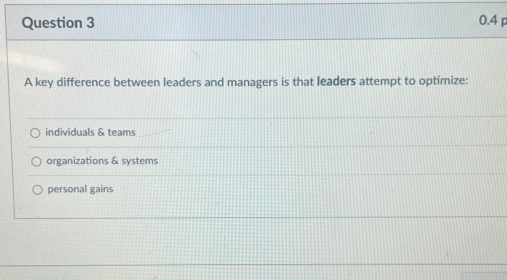 Solved Question 3A key difference between leaders and | Chegg.com