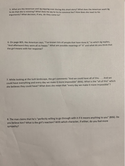 Solved "Hills like White Elephants" by Ernest Hemingway 1. | Chegg.com