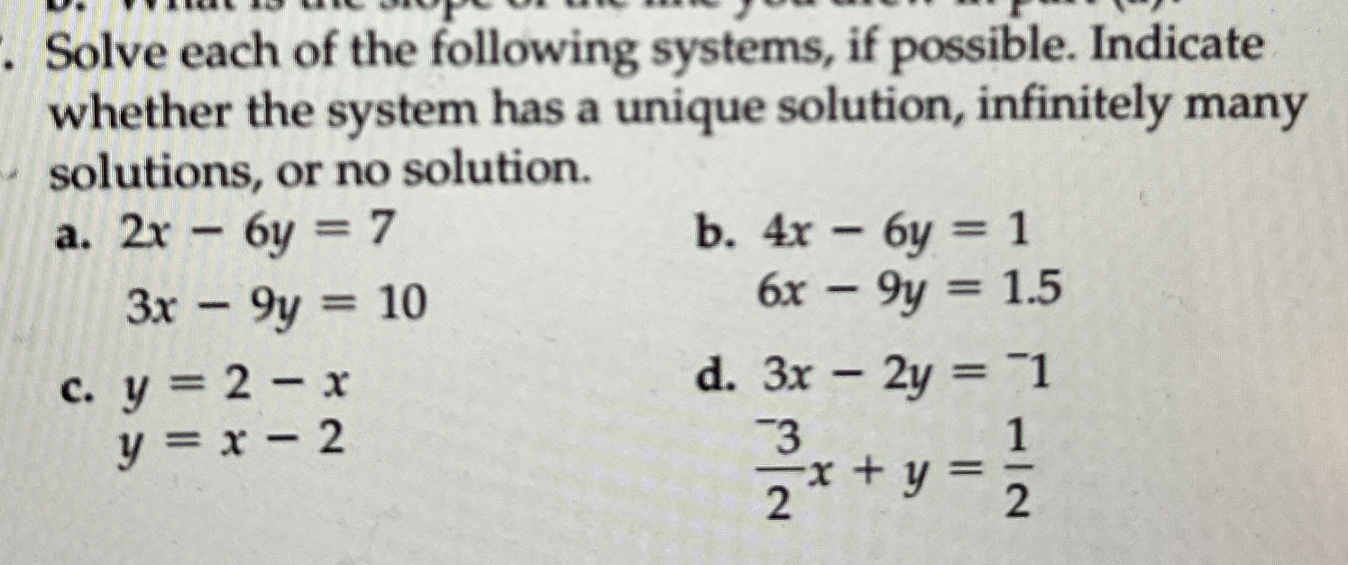 Solved Solve each of the following systems, if possible. | Chegg.com