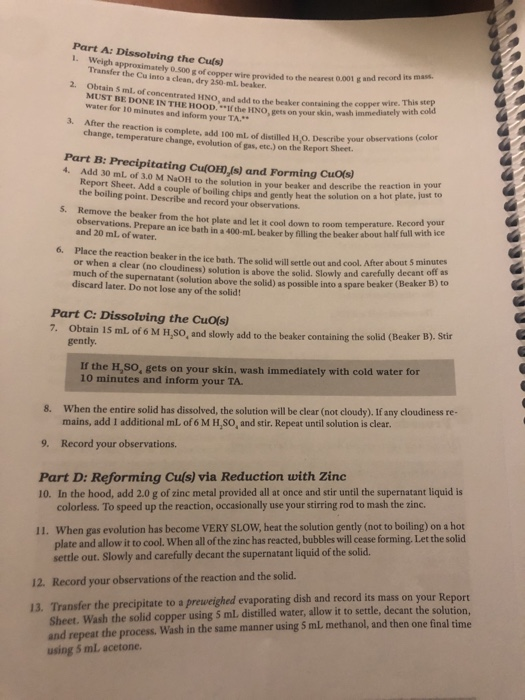 Solved Experiment 6 Classifying Reactions in the Copper | Chegg.com