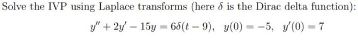 Solved Solve the IVP using Laplace transforms (here δ is the | Chegg.com