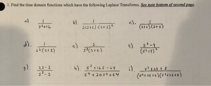Solved 1. Find the time domain functions which have the | Chegg.com