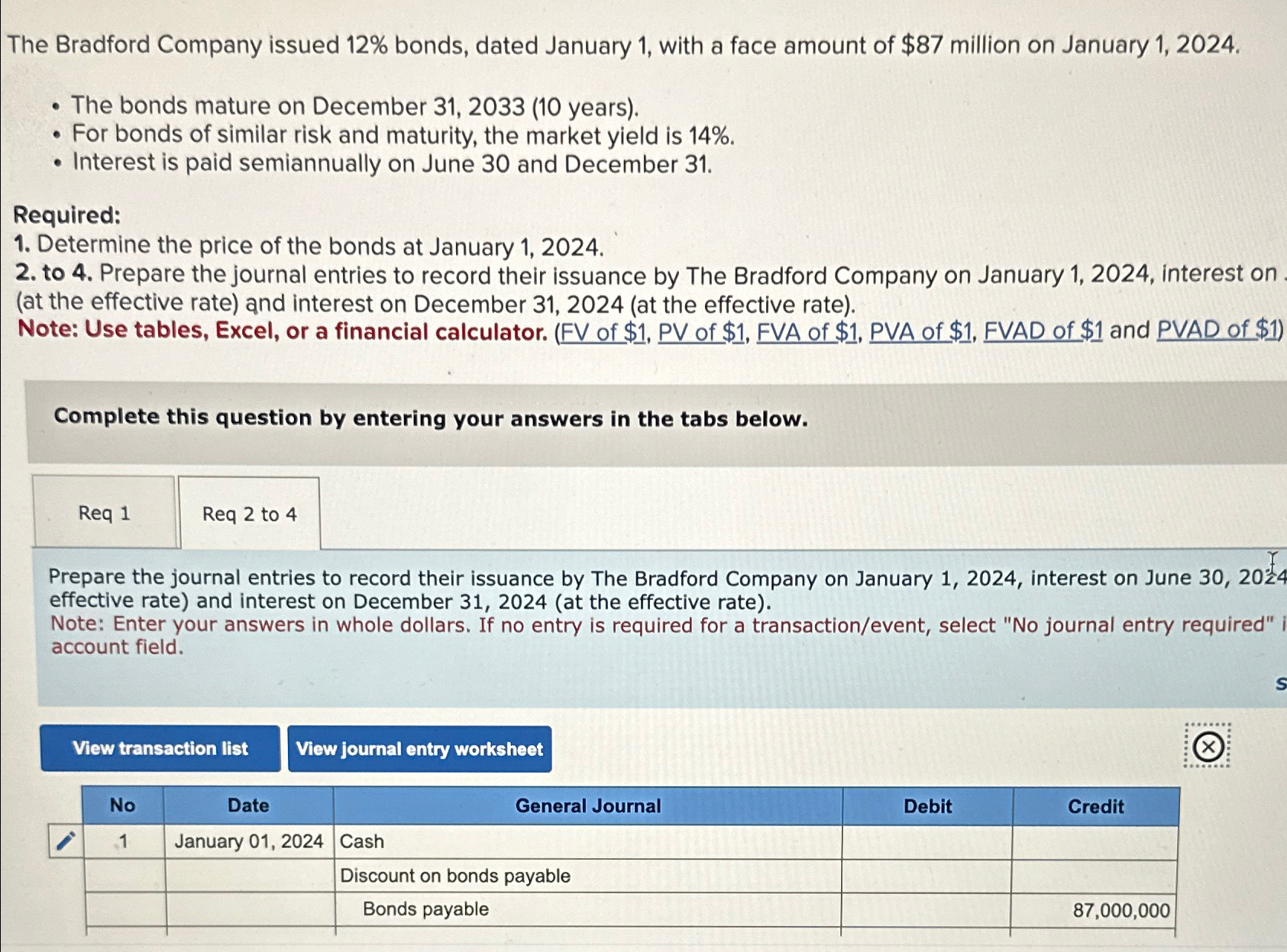 Solved The Bradford Company issued 12% ﻿bonds, dated January | Chegg.com