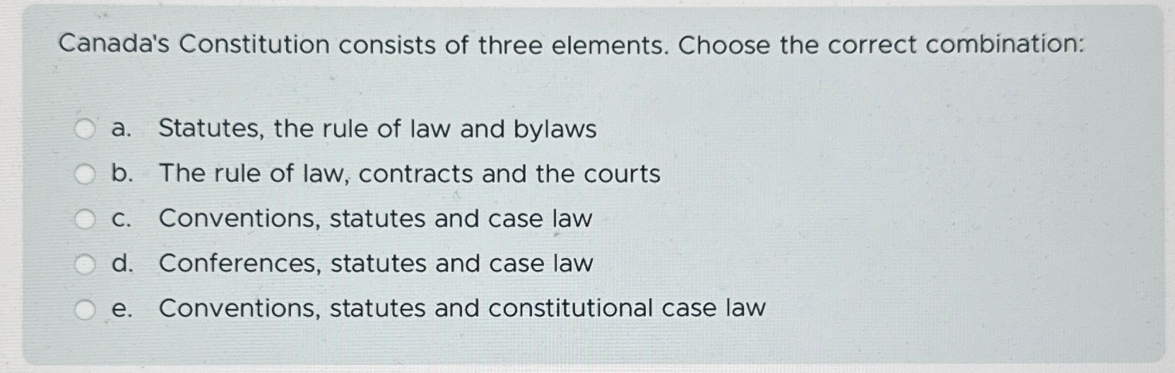 Solved Canada's Constitution consists of three elements. | Chegg.com