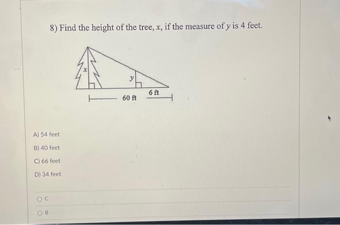 Solved 8) Find the height of the tree, x, if the measure of | Chegg.com
