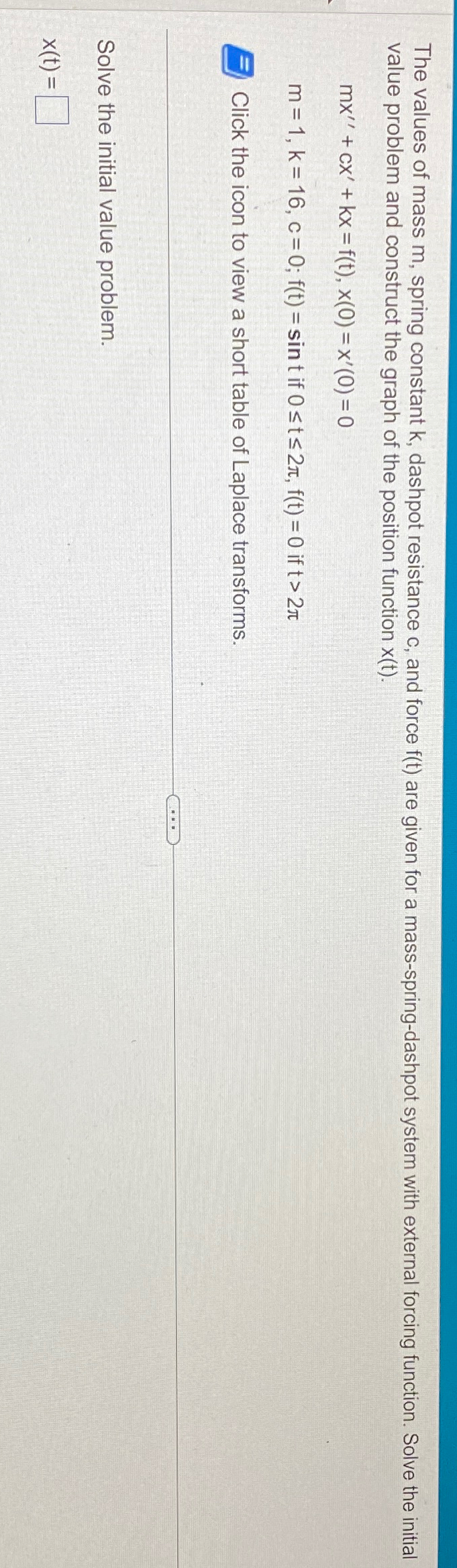 Solved The values of mass m, ﻿spring constant k, ﻿dashpot | Chegg.com