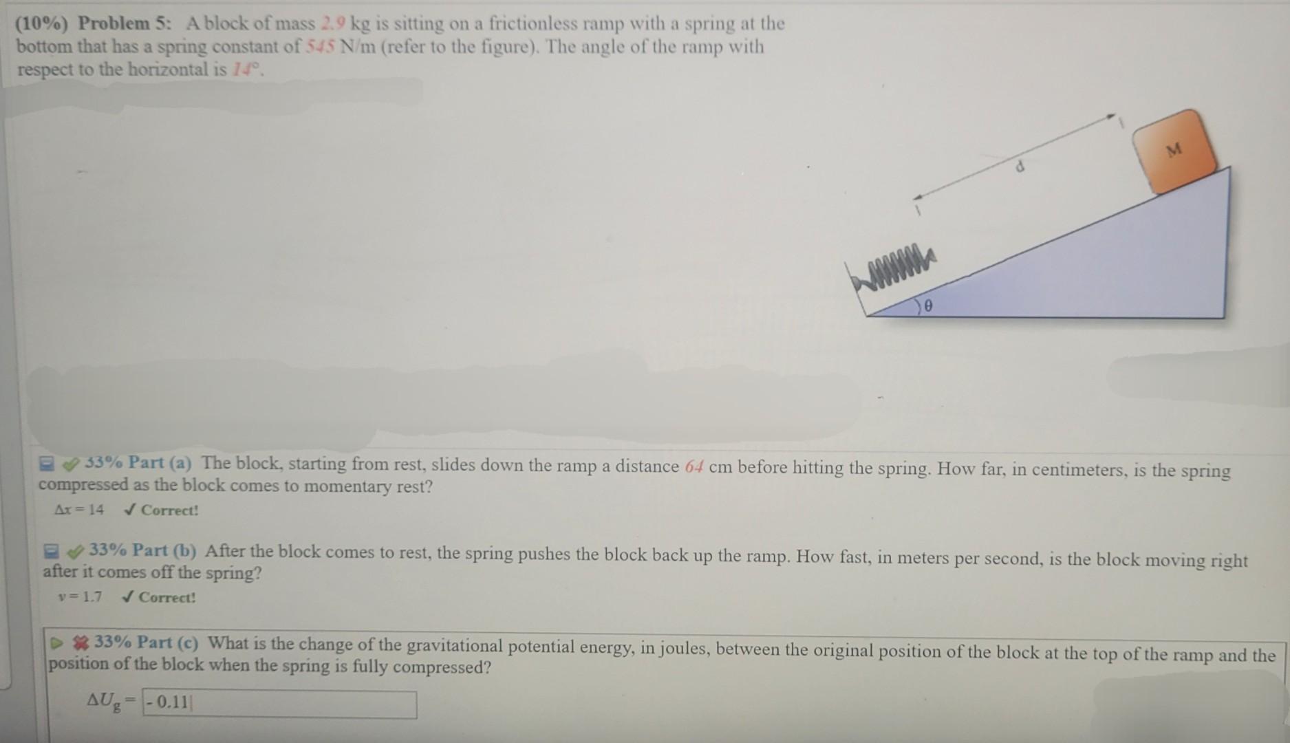 Solved (10%) Problem 5: A block of mass 2.9 kg is sitting on | Chegg.com