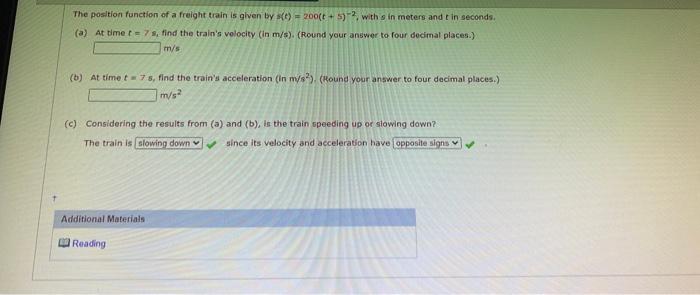 Solved The position function of a freight train is ghen by | Chegg.com