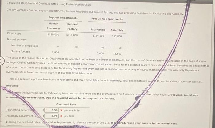 Solved Calculating Departmental Overhead Rates Using
