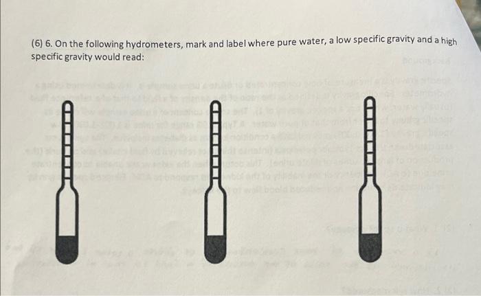 Solved (6) 6. On the following hydrometers, mark and label | Chegg.com