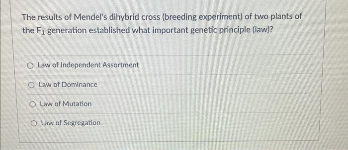 Solved The results of Mendel's cross (breeding experiment) | Chegg.com