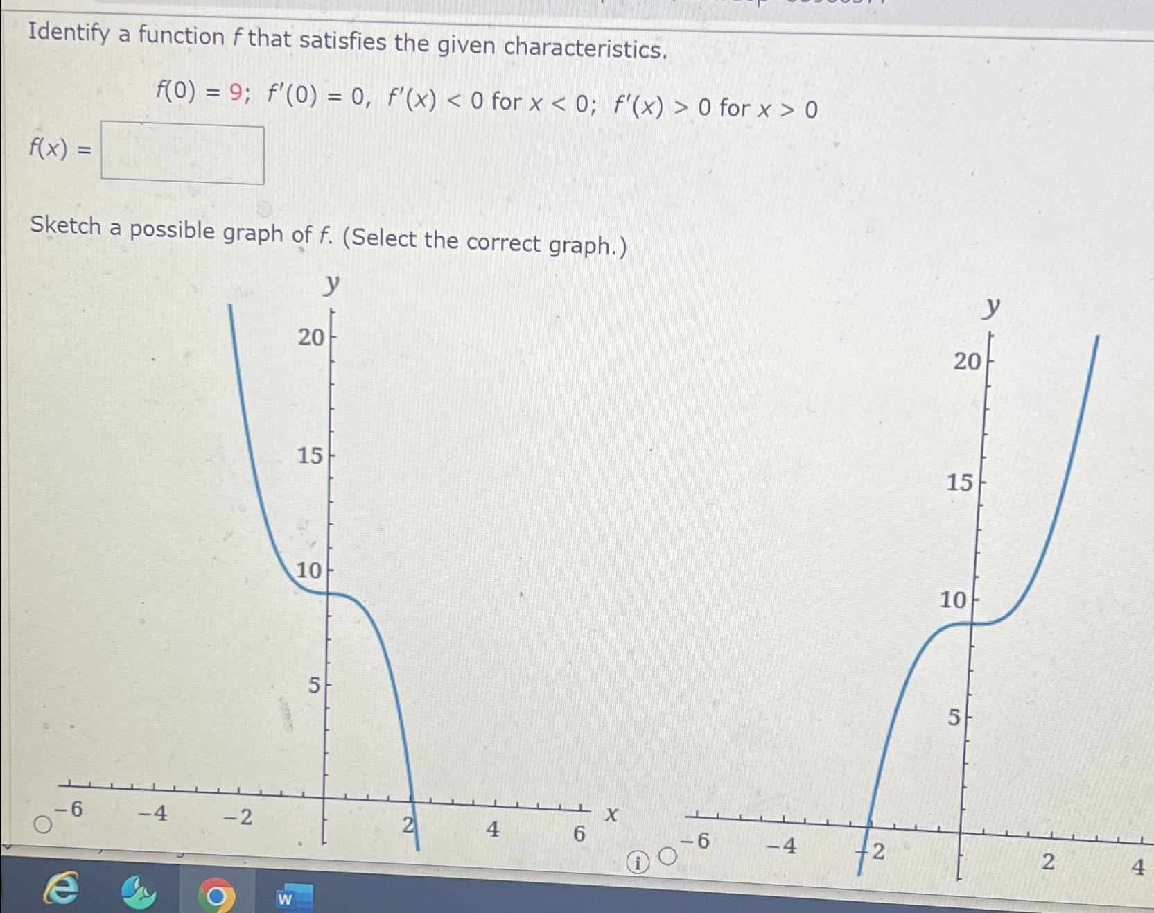 Solved Identify a function f ﻿that satisfies the given | Chegg.com