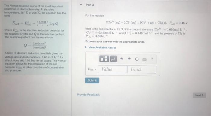 Solved Part A The Nest equation is one of the most important | Chegg.com
