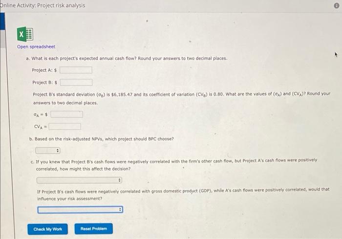 Solved Excel Online Structured Activity: Project risk | Chegg.com