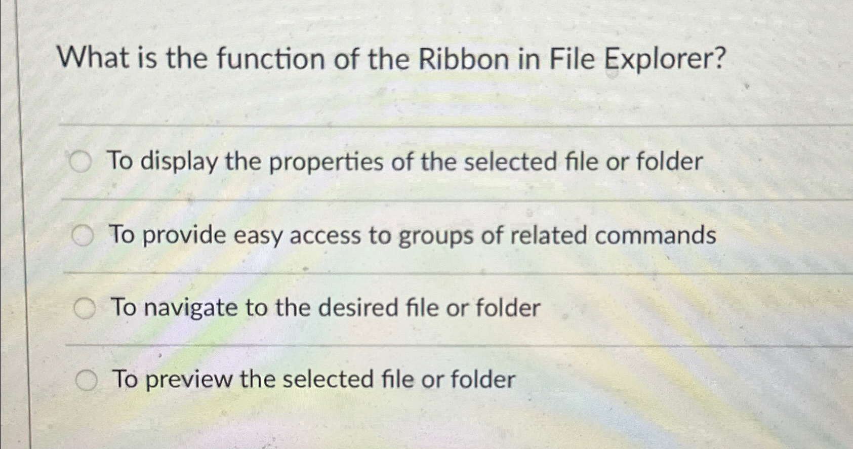 Solved What is the function of the Ribbon in File | Chegg.com