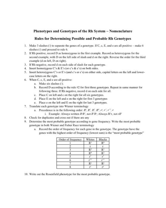Phenotypes and Genotypes of the Rh System - | Chegg.com