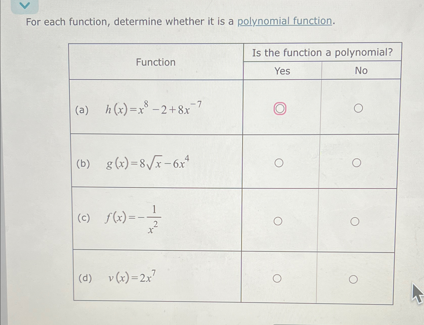 Solved For each function, determine whether it is a | Chegg.com