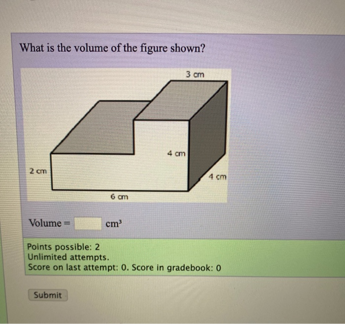 Solved What is the volume of the figure shown? 3 cm 4 cm 2 | Chegg.com