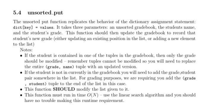 Solved 54 Unsortedput The Unsorted Put Function Replicates 