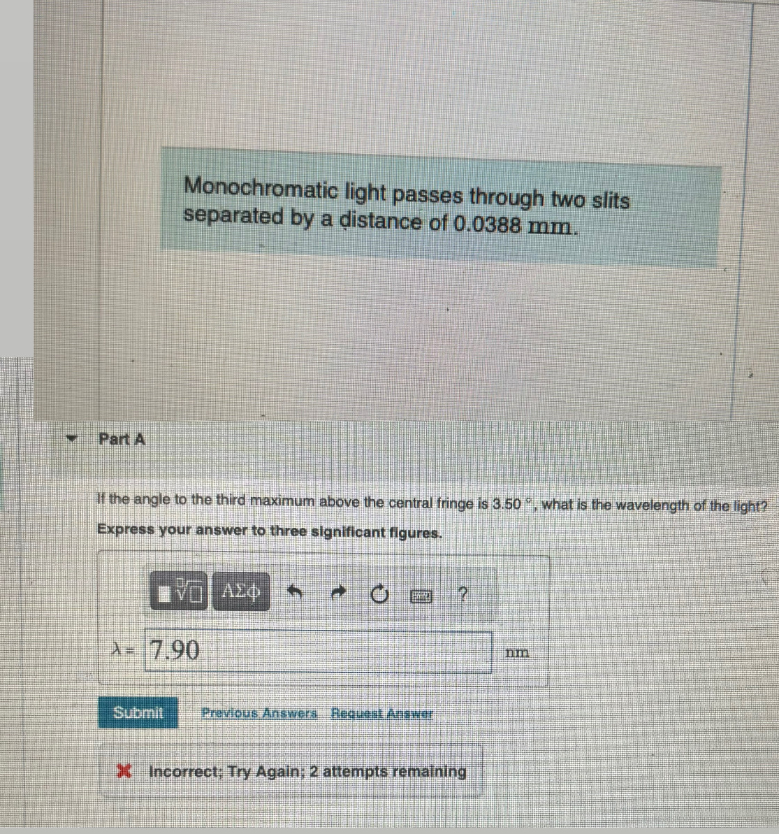 Solved Monochromatic light passes through two slits | Chegg.com