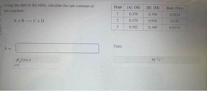 Solved to Using the data in the table, calculate the rate | Chegg.com
