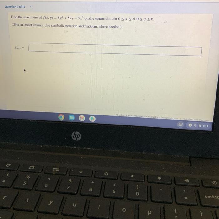 Solved Find the maximum of f(x,y)=5y2+5xy−5x2 on the square | Chegg.com