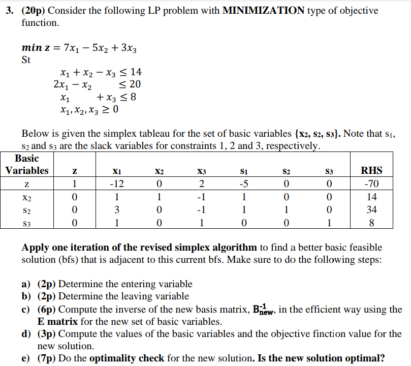 Solved (20p) ﻿Consider the following LP problem with | Chegg.com