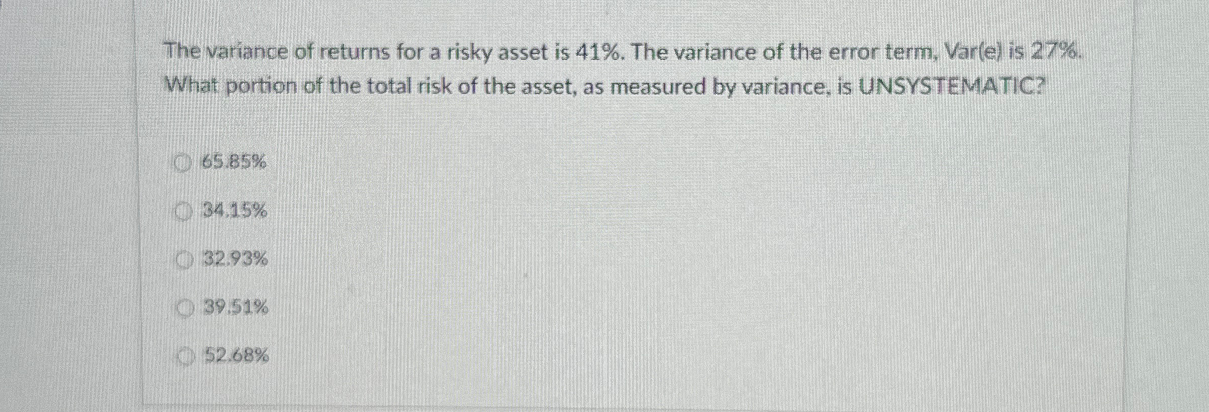 Solved The variance of returns for a risky asset is 41%. | Chegg.com