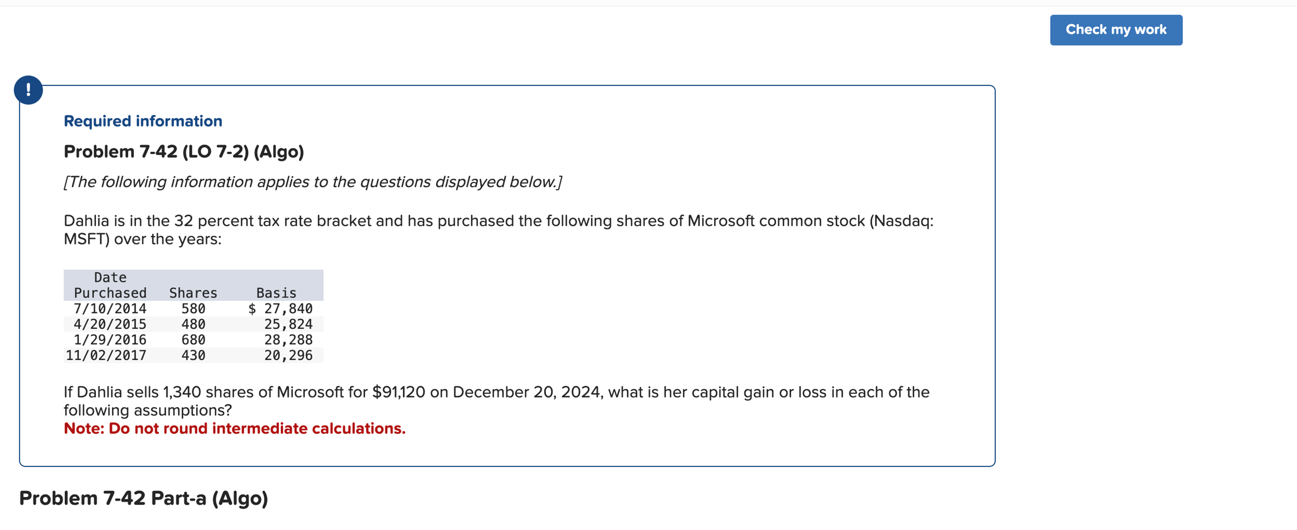 Solved !Required informationProblem 7-42 (LO 7-2) (Algo)[The | Chegg.com
