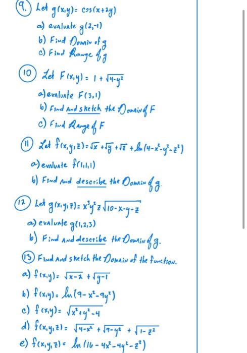 Solved (9.) Let g(x,y)=cos(x+2y) a) evaluate g(2,−1) b) Find | Chegg.com