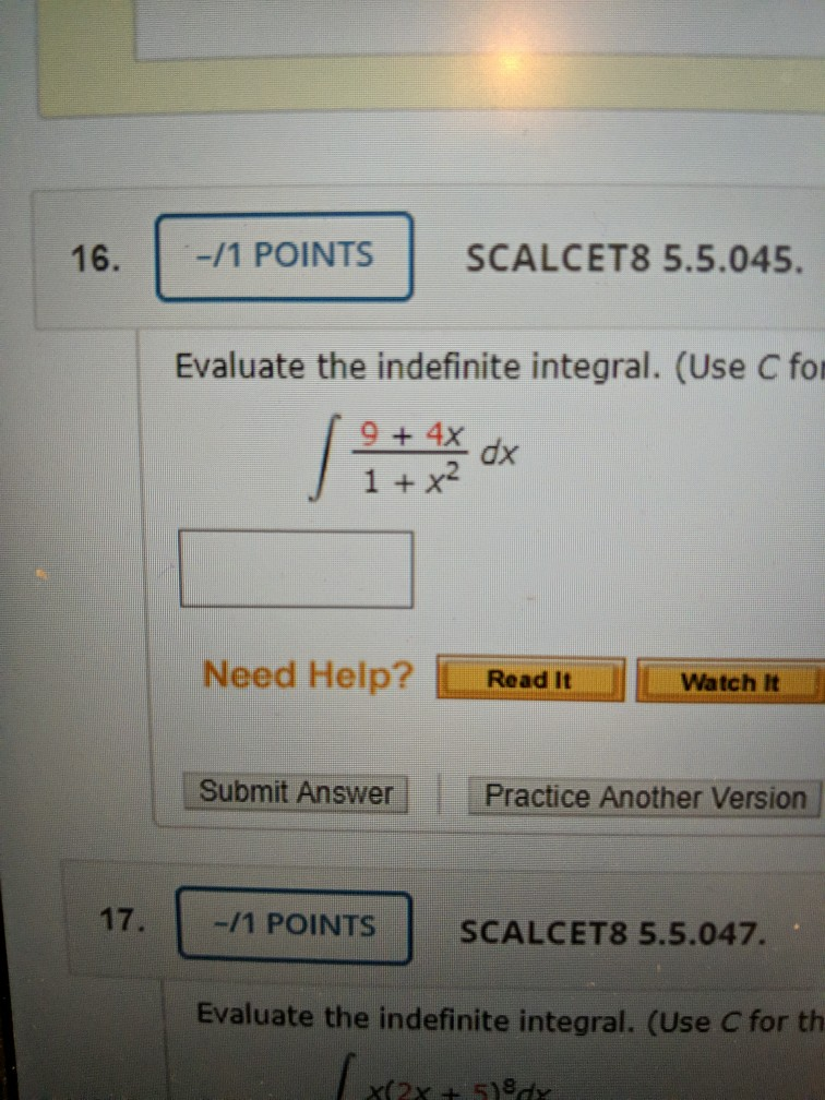 Solved 16. --/1 POINTS SCALCET8 5.5.045. Evaluate the | Chegg.com Solved 16. --/1 POINTS SCALCET8 5.5.045. Evaluate the | Chegg.com