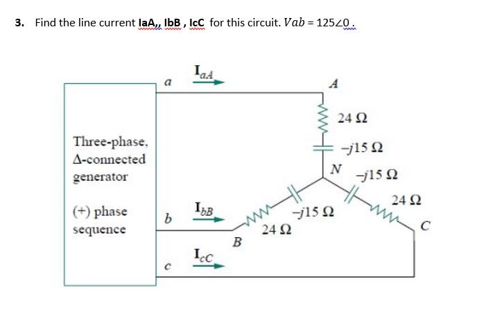 Solved 3. Find the line current laA,, IbB , IcC for this | Chegg.com