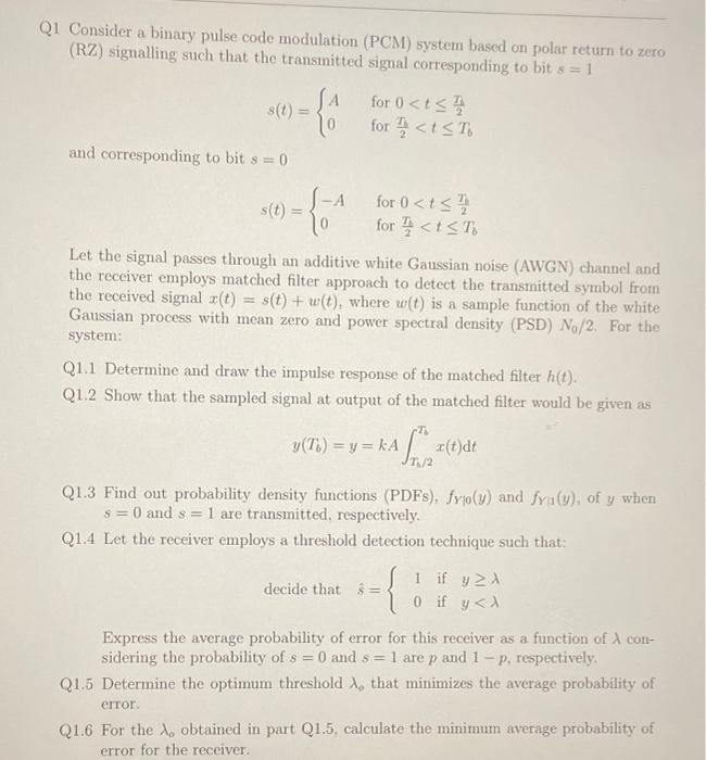 Qi Consider A Binary Pulse Code Modulation Pcm