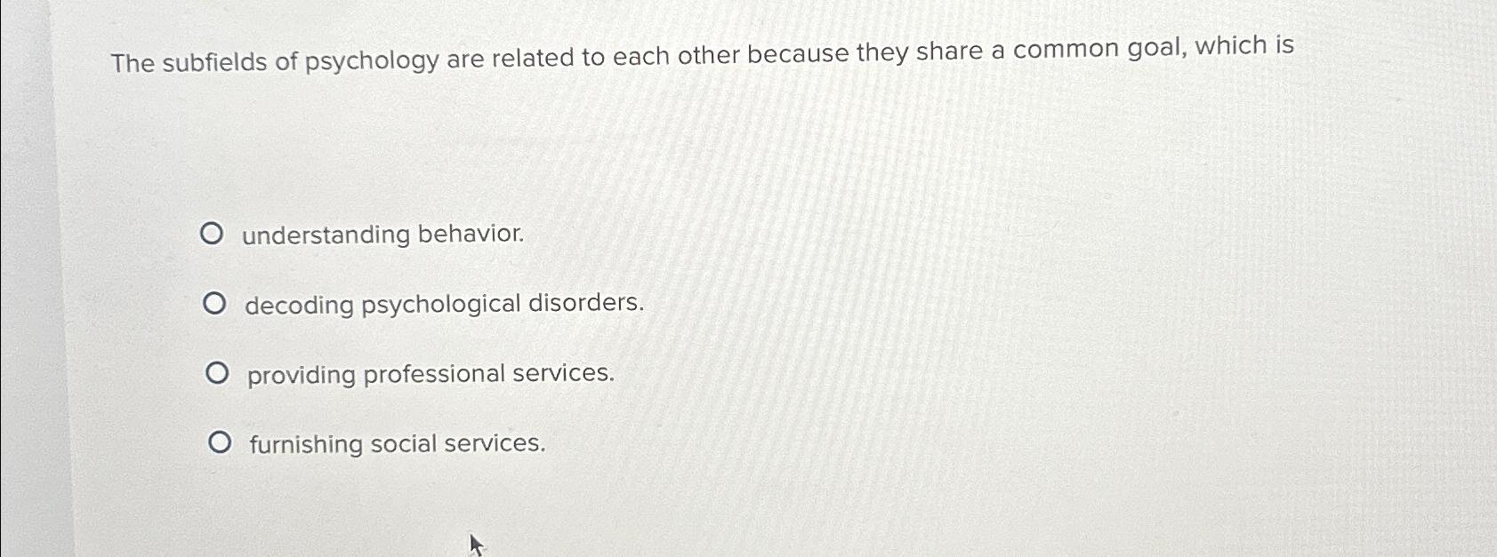 Solved The subfields of psychology are related to each other | Chegg.com