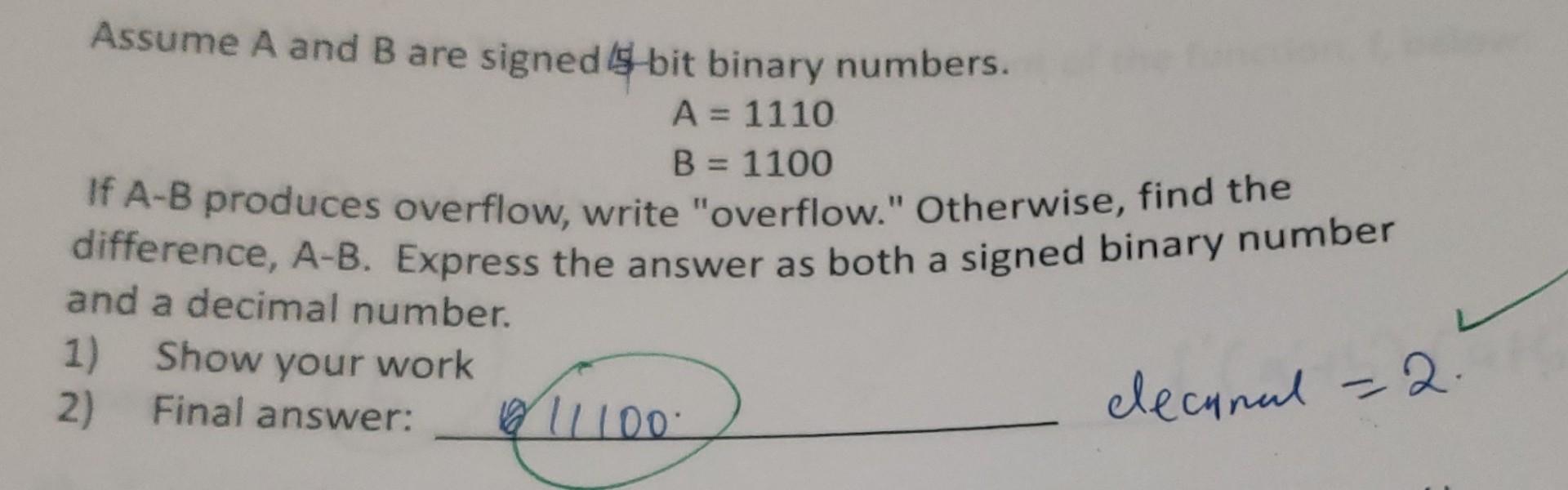 Solved Assume A and B are signed 15 bit binary numbers. | Chegg.com