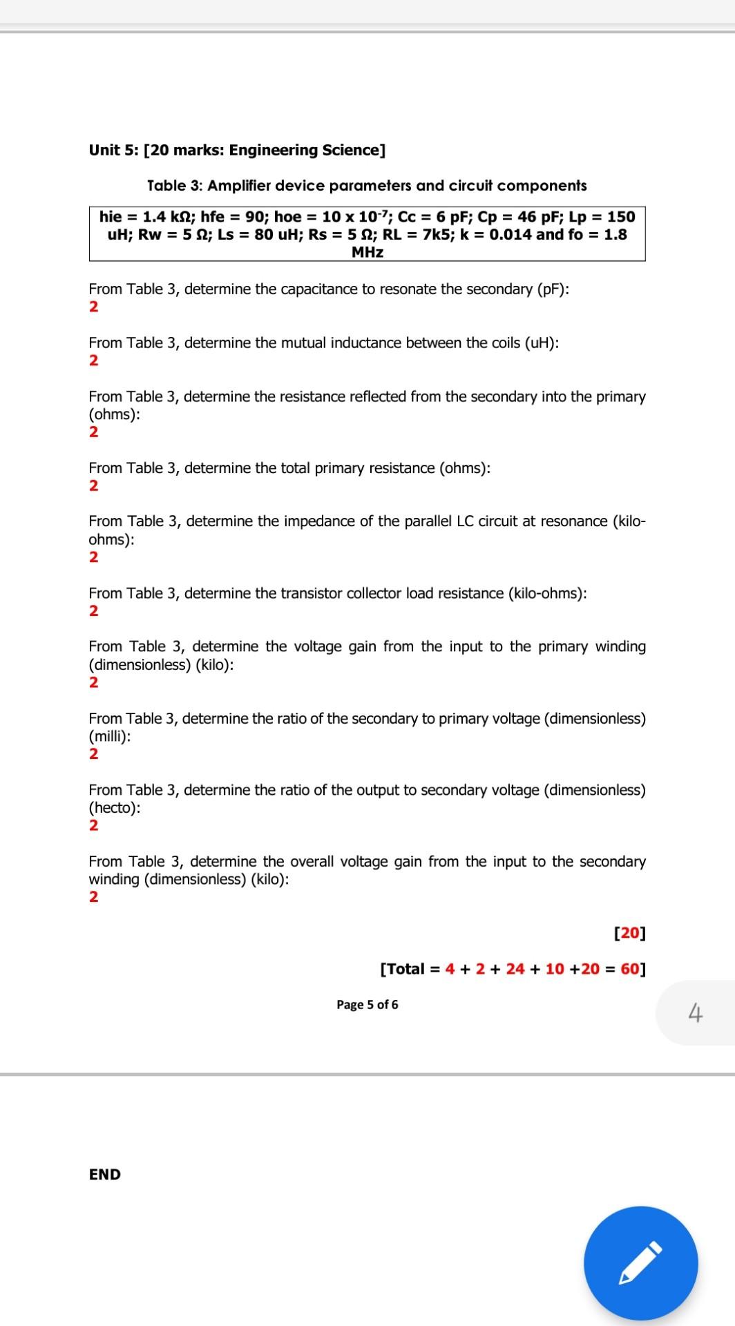 Solved Unit 5: [20 marks: Engineering Science] Table 3: | Chegg.com