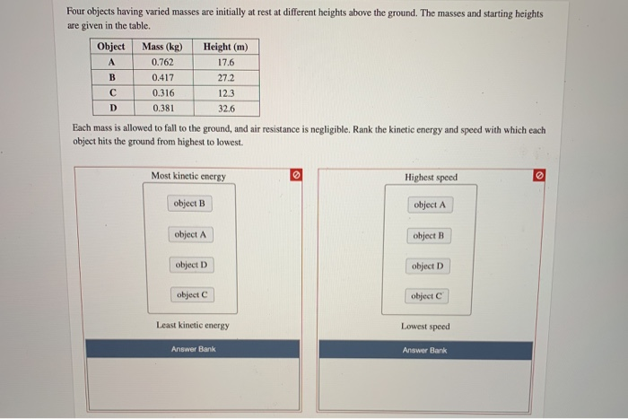 Solved Four objects having varied masses are initially at | Chegg.com