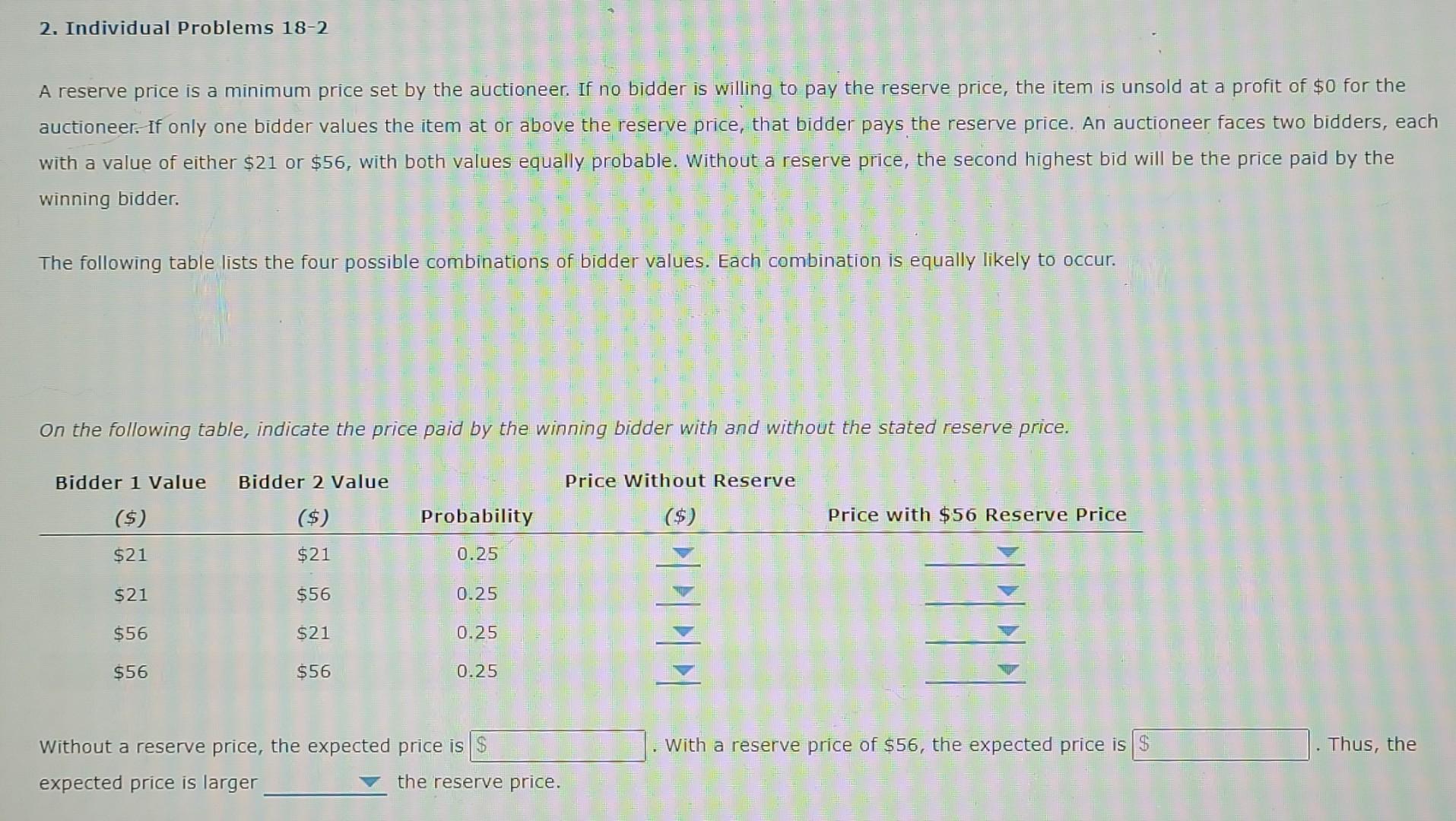 Solved 2. Individual Problems 18-2 A reserve price is a | Chegg.com