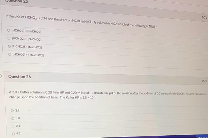 Solved If the pKa of HCHO2 is 3.74 and the pH of an | Chegg.com