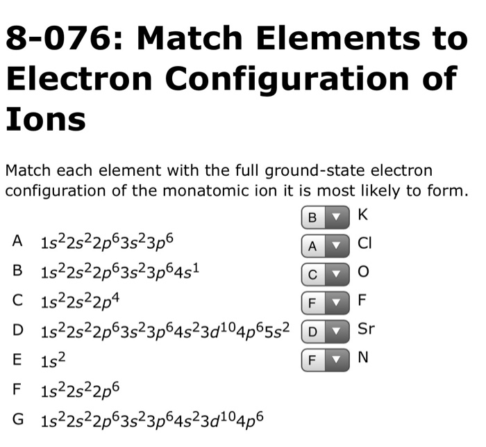 Solved 8-076: Match Elements to Electron Configuration of | Chegg.com