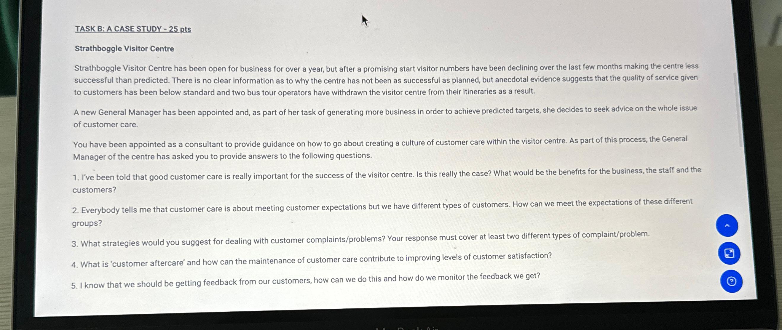 Solved TASK B: A CASE STUDY - 25 ﻿ptsStrathboggle Visitor | Chegg.com