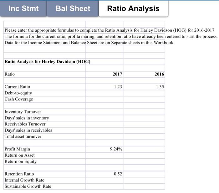 Solved Inc Stmt Bal Sheet Ratio Analysis | Chegg.com