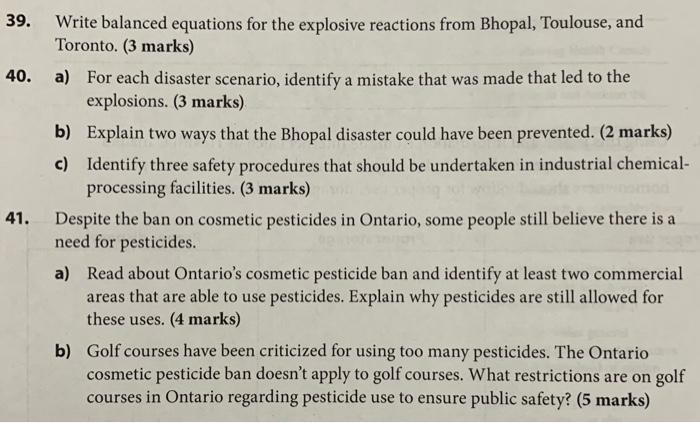 Solved 39. Write balanced equations for the explosive | Chegg.com