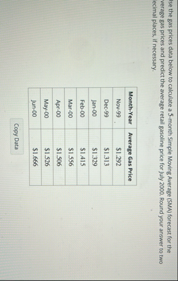 Solved Use the gas prices data below to calculate a 5 -month | Chegg.com