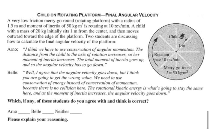 Solved Vin CHILD ON ROTATING PLATFORM-FINAL ANGULAR VELOCITY | Chegg.com