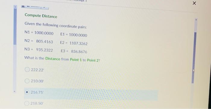 Solved х Compute Distance Given the following coordinate | Chegg.com