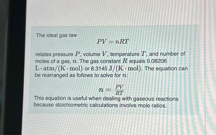 Solved The ideal gas law PV=nRT relates pressure P, volume | Chegg.com