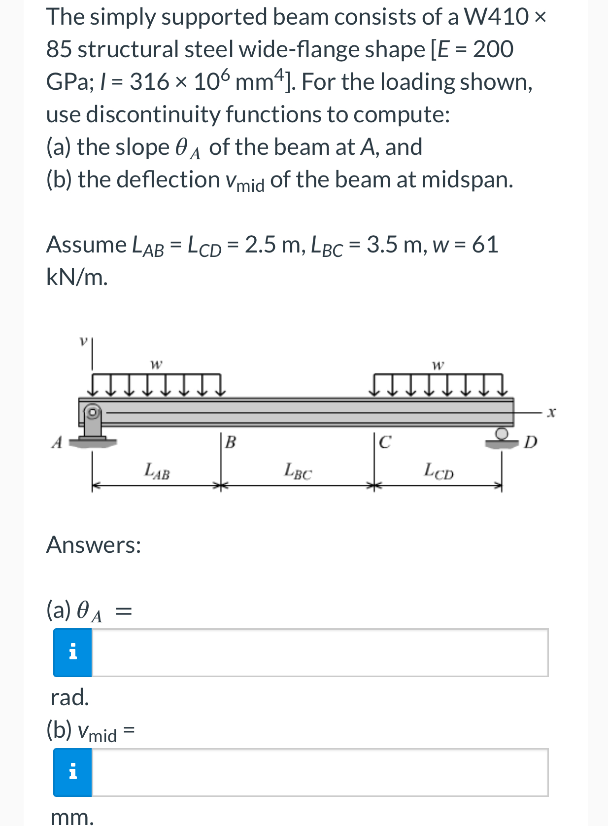 Solved The simply supported beam consists of a W410 \times | Chegg.com