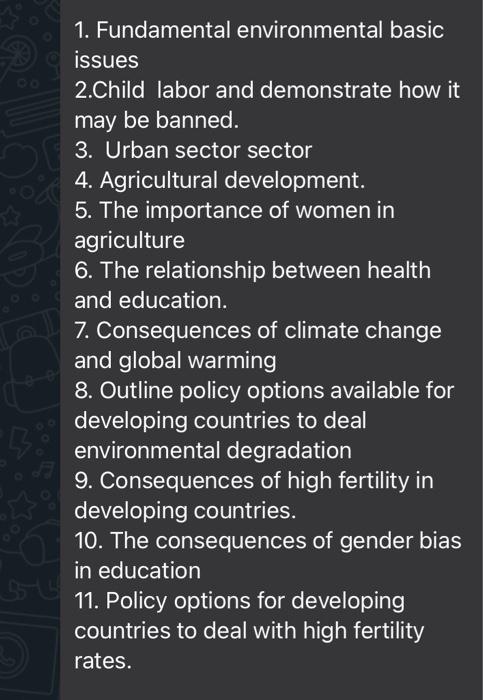 Solved 1. Fundamental environmental basic issues 2.Child | Chegg.com